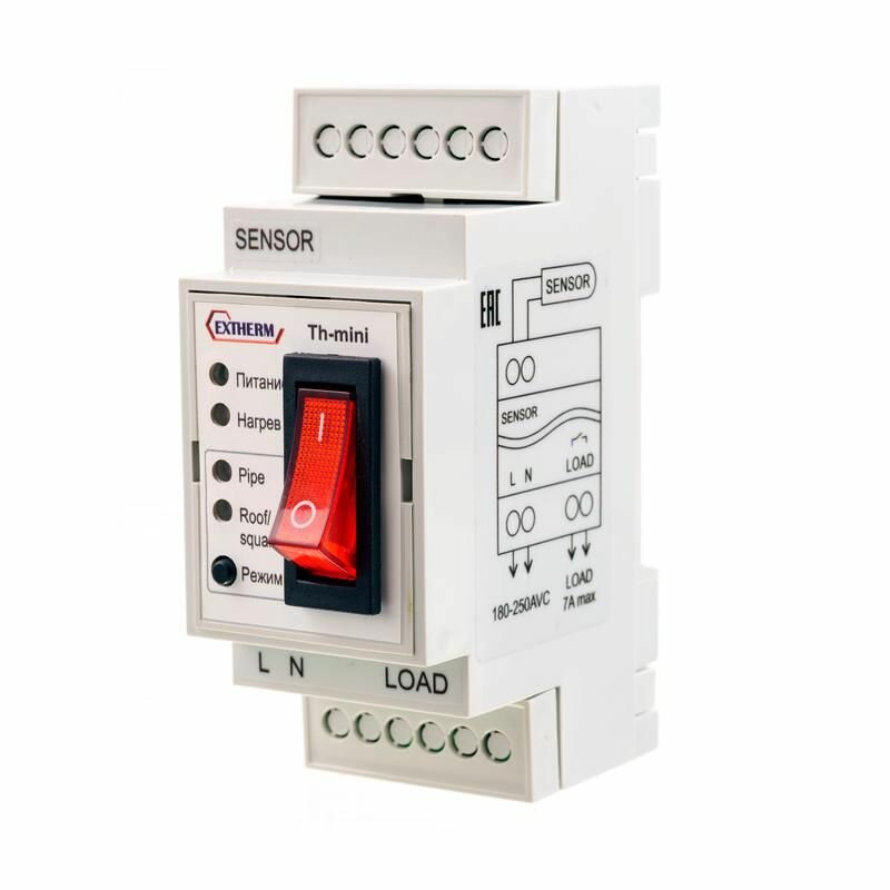 Термостат 7А для управления системой электрообогрева на кровлях/площадках/трубах с фиксирован. настройками в компл. с датчиком темпер. EXTHERM Th-Min