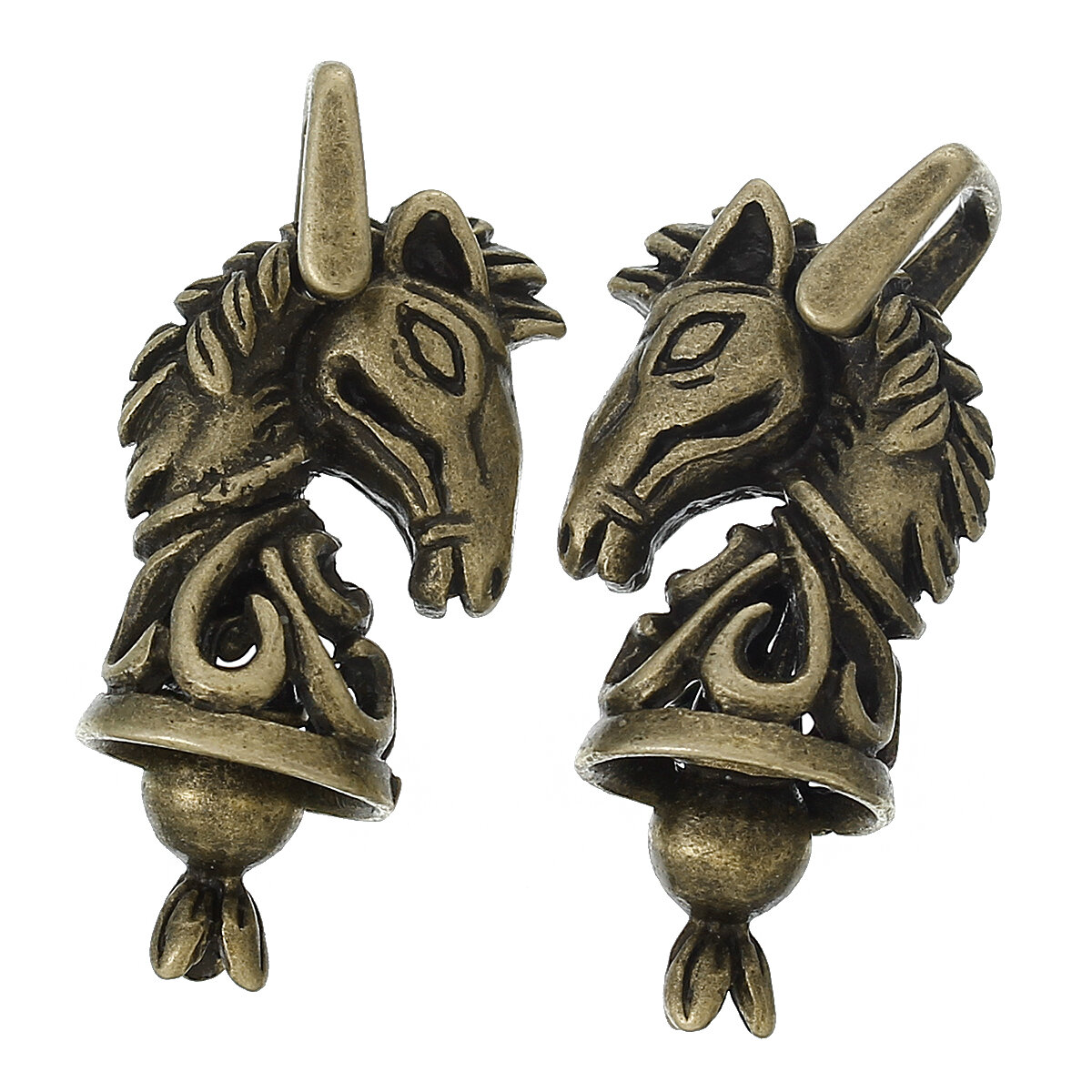 Подвеска, 34.5х12мм, голова коня, базовый материал - цинковый сплав, бронзовая, 1 шт.