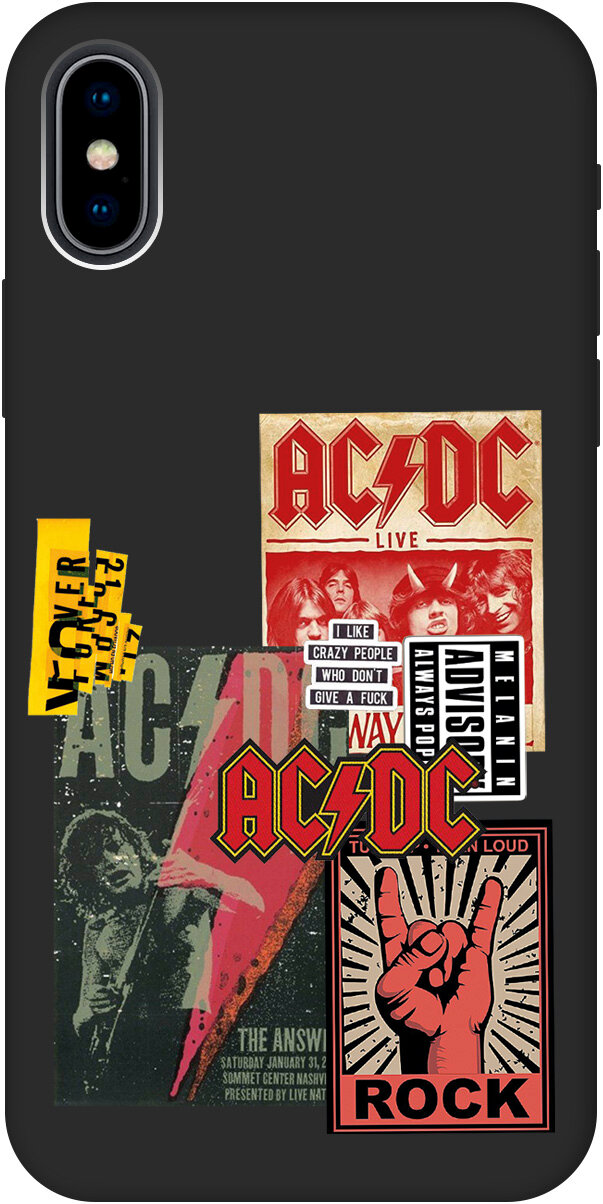 Силиконовый чехол на Apple iPhone Xs / X / Эпл Айфон Икс / Икс Эс с рисунком "AC/DC Stickers" Soft Touch черный