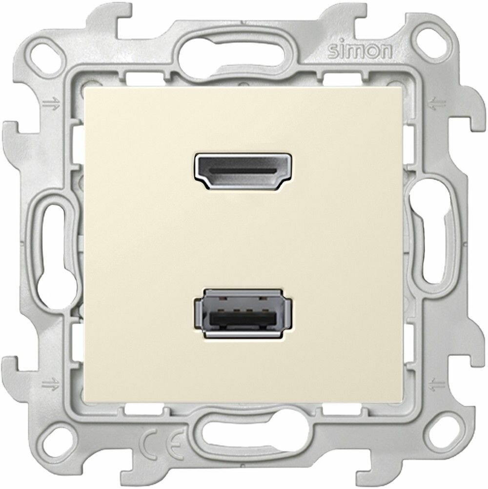 Розетка HDMI+USB 2.0 для передачи данных Simon 24 Harmonie, слоновая кость (бежевый) 2411095-031