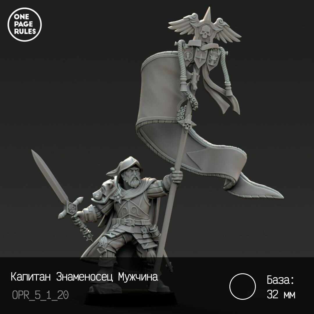 Миниатюра Капитан Знаменосец Мужчина ДнД / Вархаммер