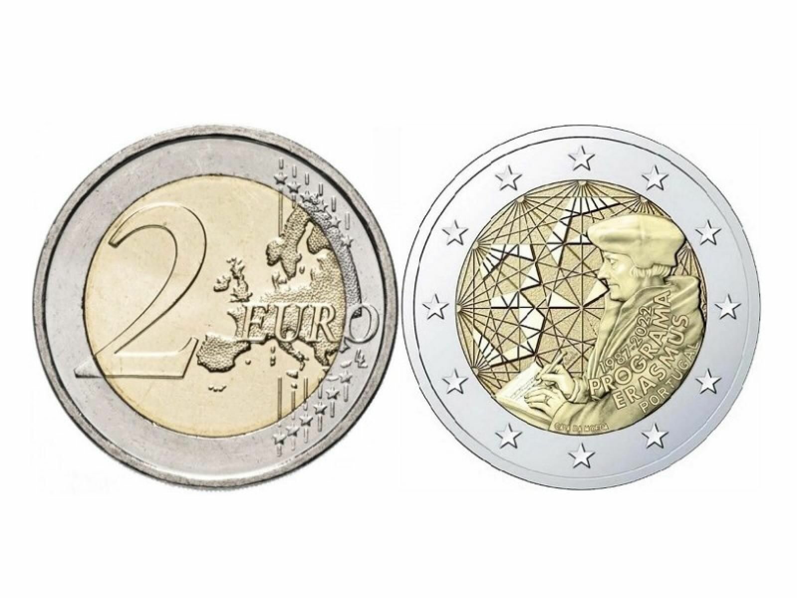2 евро Португалии 2022 г. 35 лет программе Эразмус