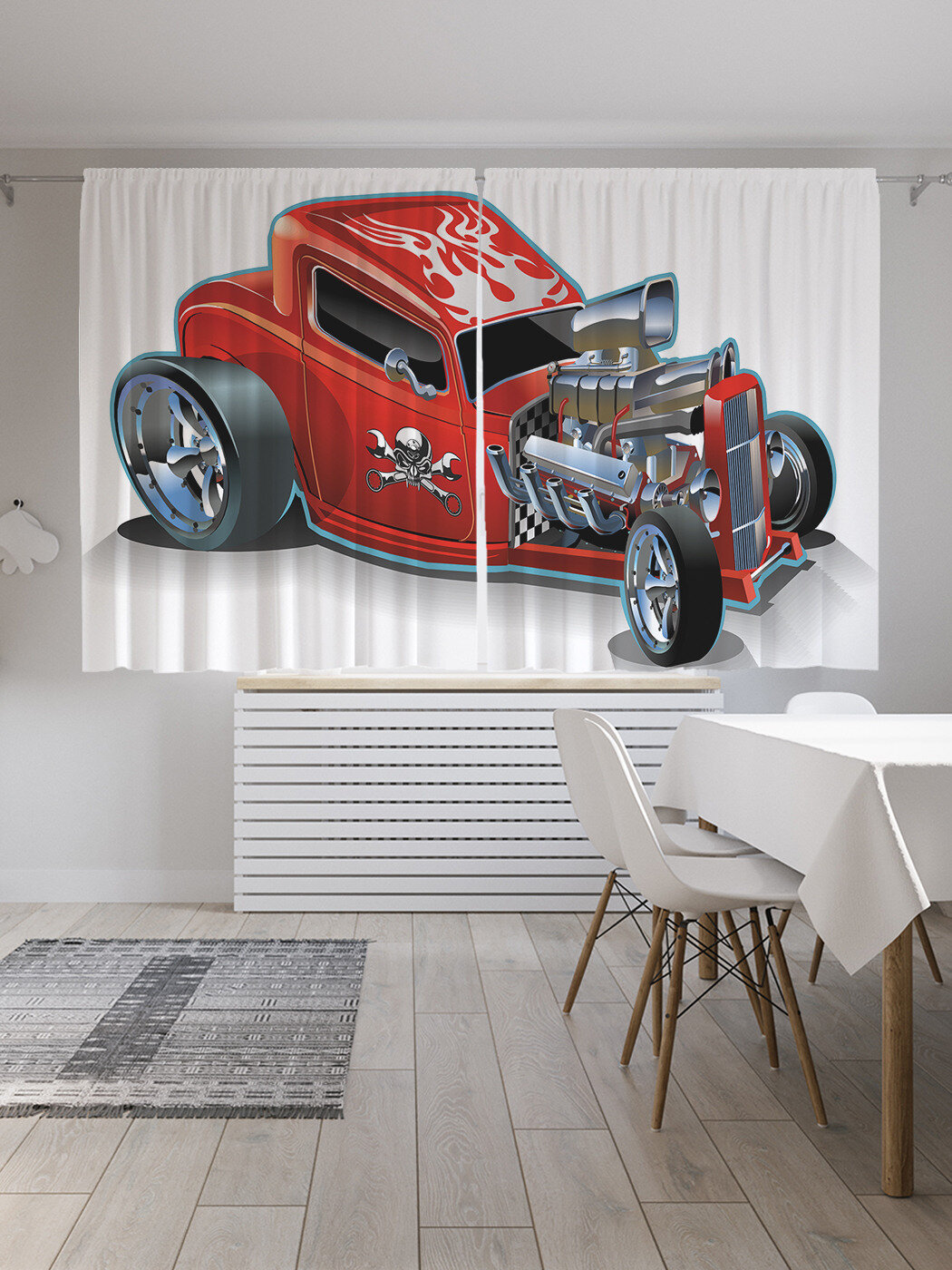 Фотошторы короткие "Гоночная машинка", 2 полотна шириной по 145 см, высота 180 см, JoyArty