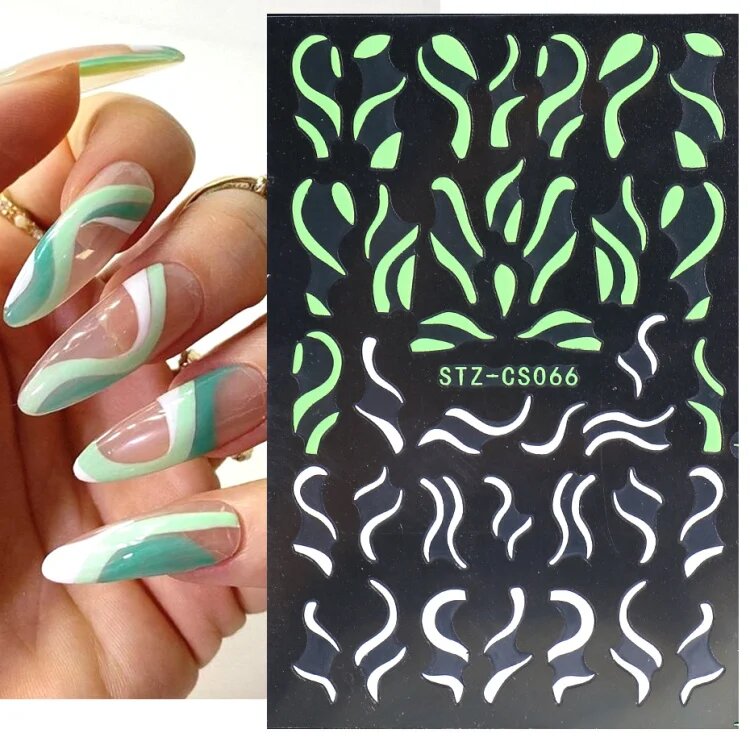 3D наклейки, слайдеры на ногти, белый край, французские украшения для дизайна ногтей, наклейки, блестящая пудра, накидка, все для маникюра NFSTZCS068