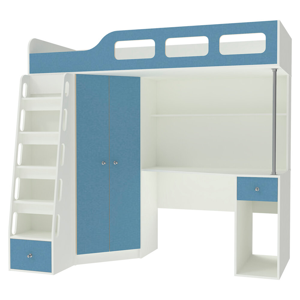 Астра-7 кровать чердак Белый Светло Синий/Голубой