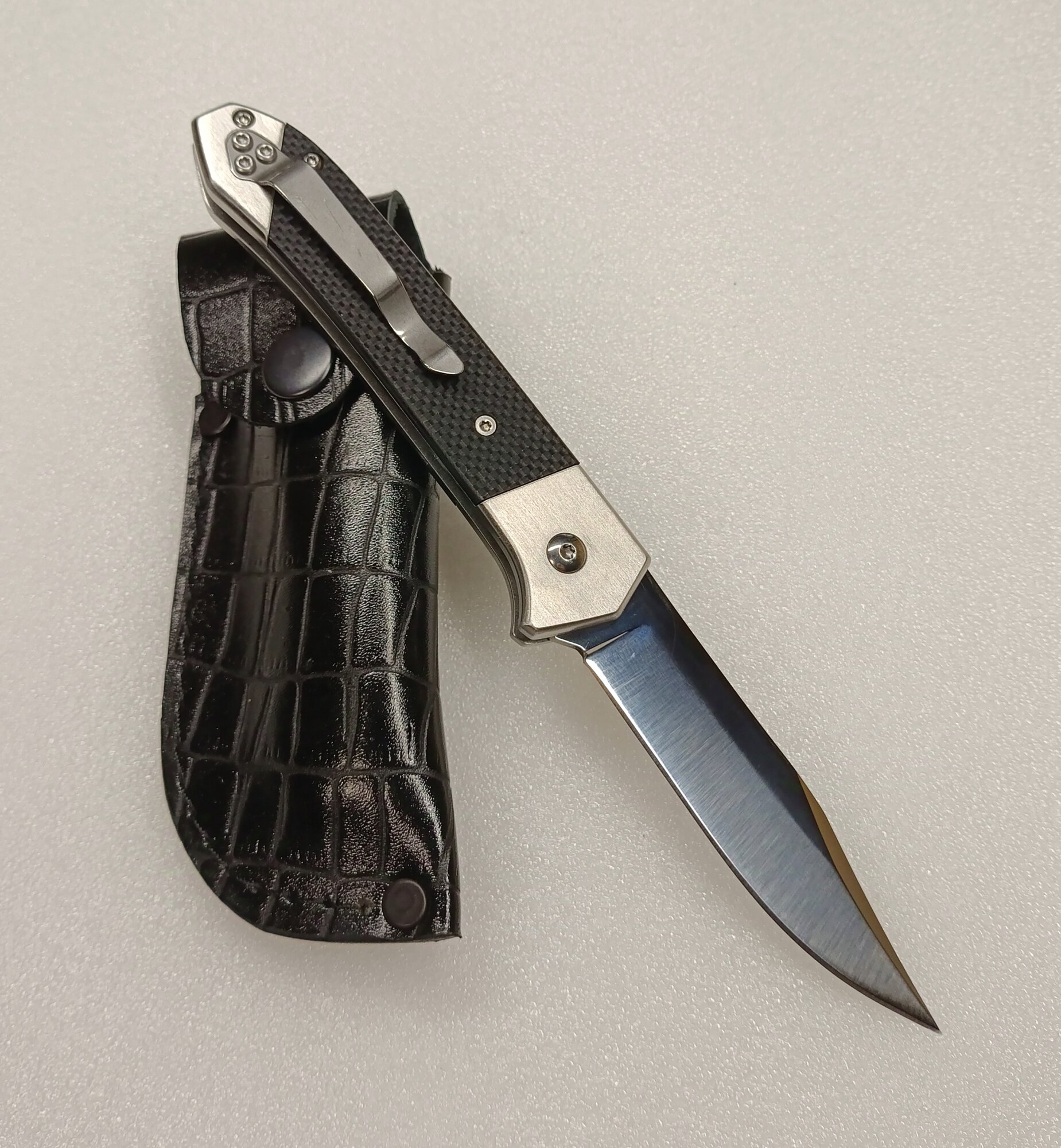 Нож выкидной автоматический с клипсой Urban сталь 65x13 длина 20см ручная работа ножны в комплекте