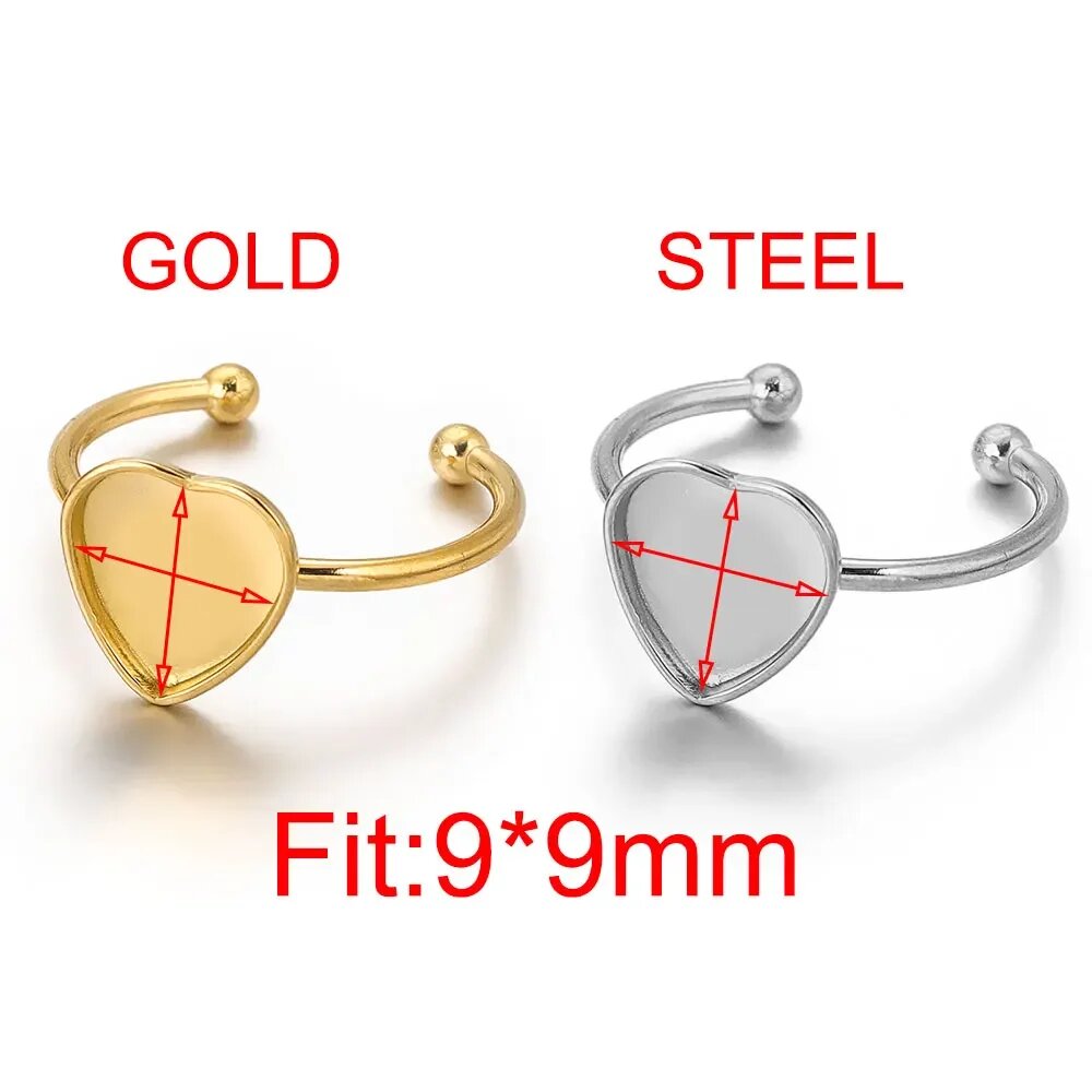 Открытые кольца из нержавеющей стали Alisaya 10 шт. Steel, Heart 9mm