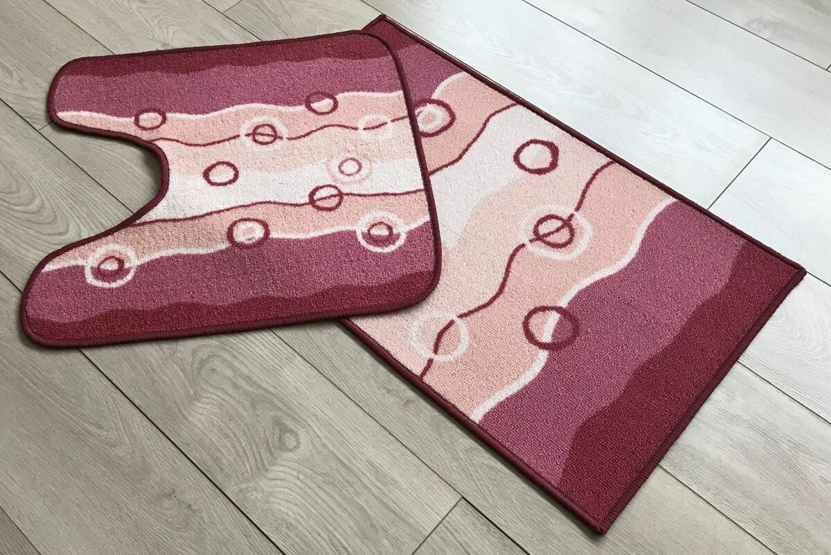 Коврик для ванной и туалета 2 шт Нью Соса, набор ковриков 90х57 и 60х57 с вырезом, розовый