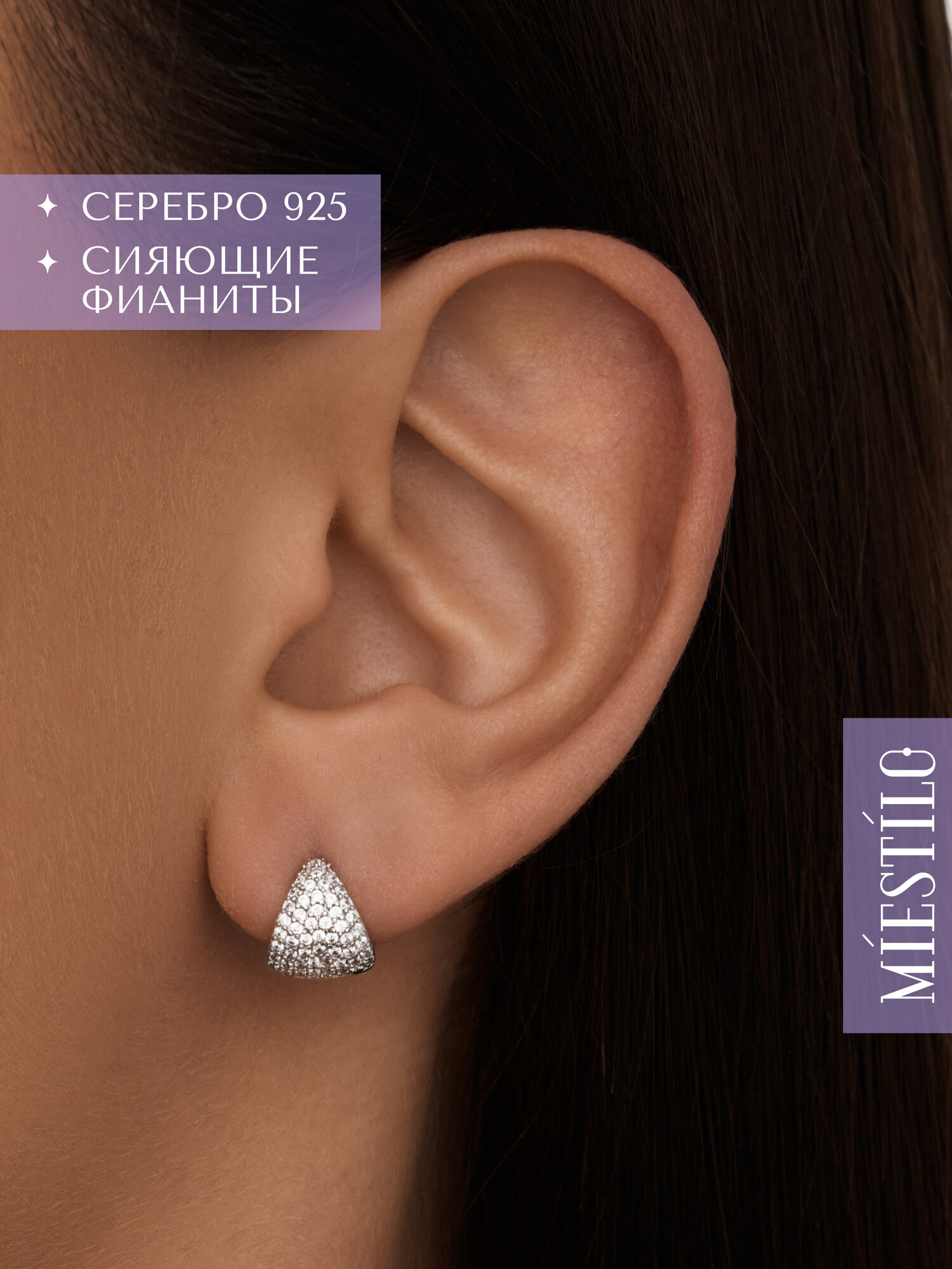 Серьги конго, серебро, 925 проба, родирование, фианит