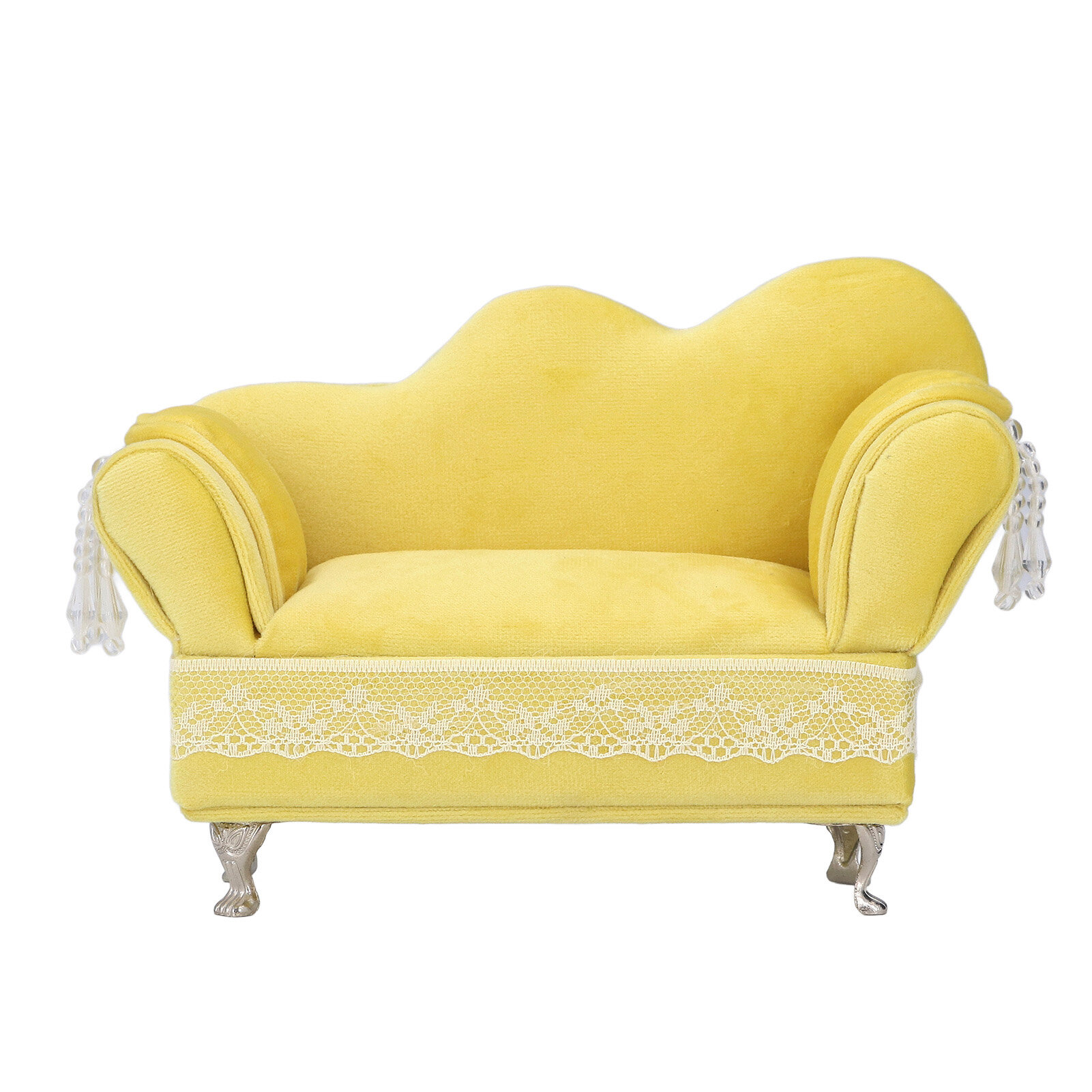 Миниатюрный стульчик из мягкой фланели, мебель для кукольного домика, украшение, шкатулка для хранения украшений, кремово-желтый шезлонг (7,1 x 5,1 x 2,8 дюйма)