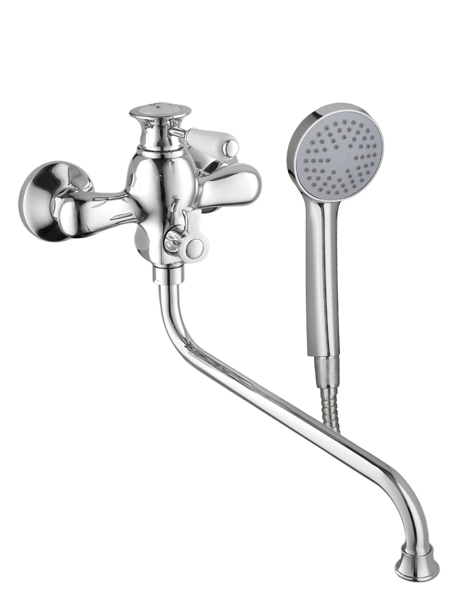 Смеситель для ванной в ретро стиле с душевым набором, хромированный