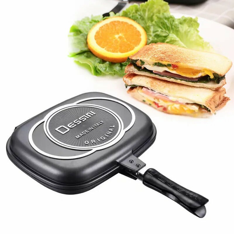 Сковорода-гриль, антипригарное алмазное покрытие, двусторонняя, ABS пластик, черная