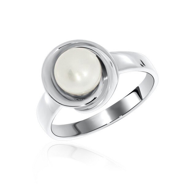 Кольцо, серебро, 925 проба, родирование, жемчуг пресноводный