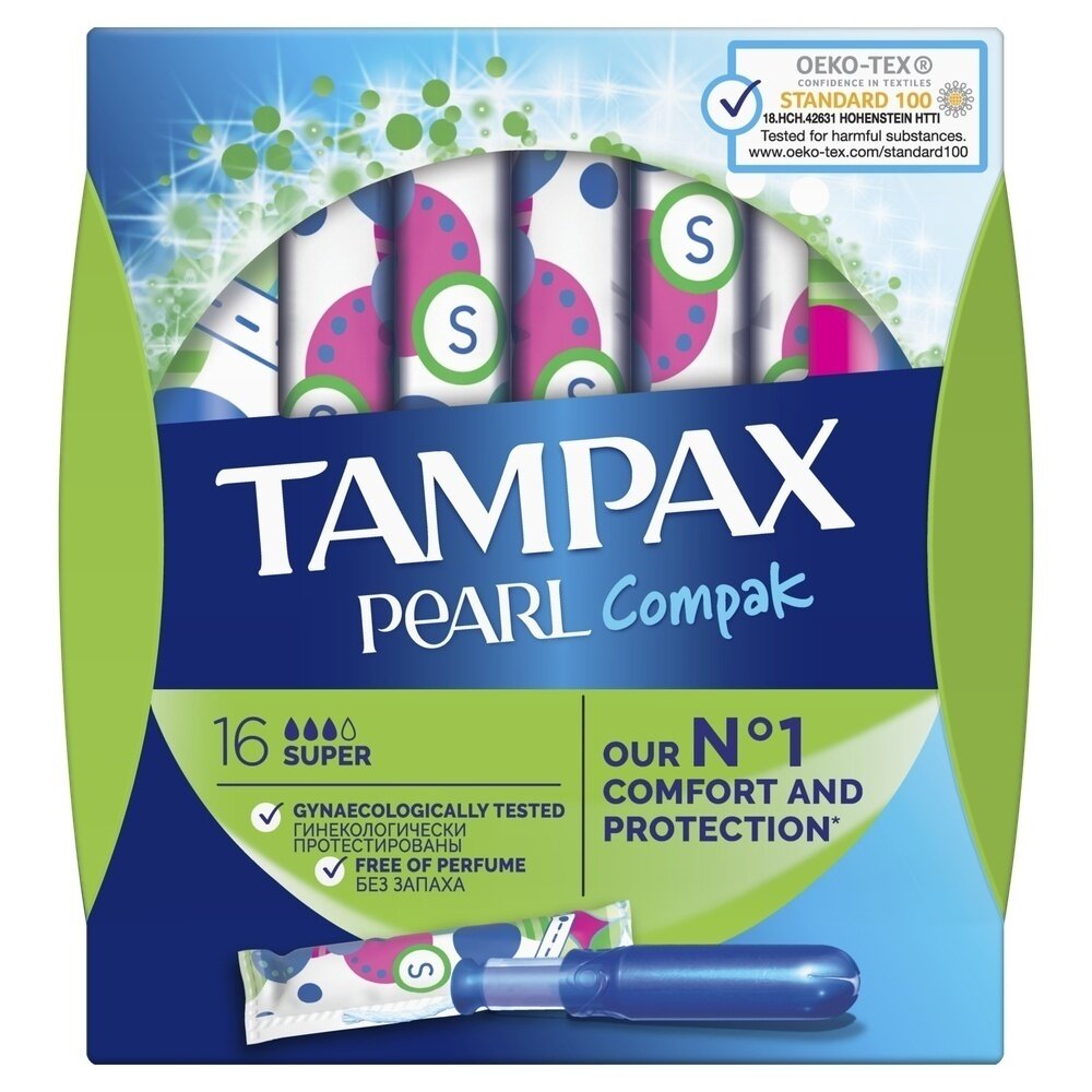 Тампоны Tampax Compak Pearl, гигиенические, с аппликатором, Super Duo, 16 шт