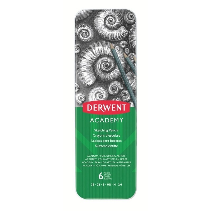 Карандаши чернографитные Derwent Academy Sketching Tin, 6 штук, 3B-2H, металлическая коробка (2301945)