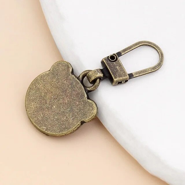 Пуллер для молнии (застежка, держатель, язычок для бегунка молнии) съемный, металл, "Мишка", бронзовый, 2 шт.