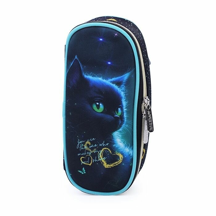 Пенал deVENTE "Black Cat" 21x8x5 см, овальный для 50 предметов, с внутренним органайзером-створкой (7023443)