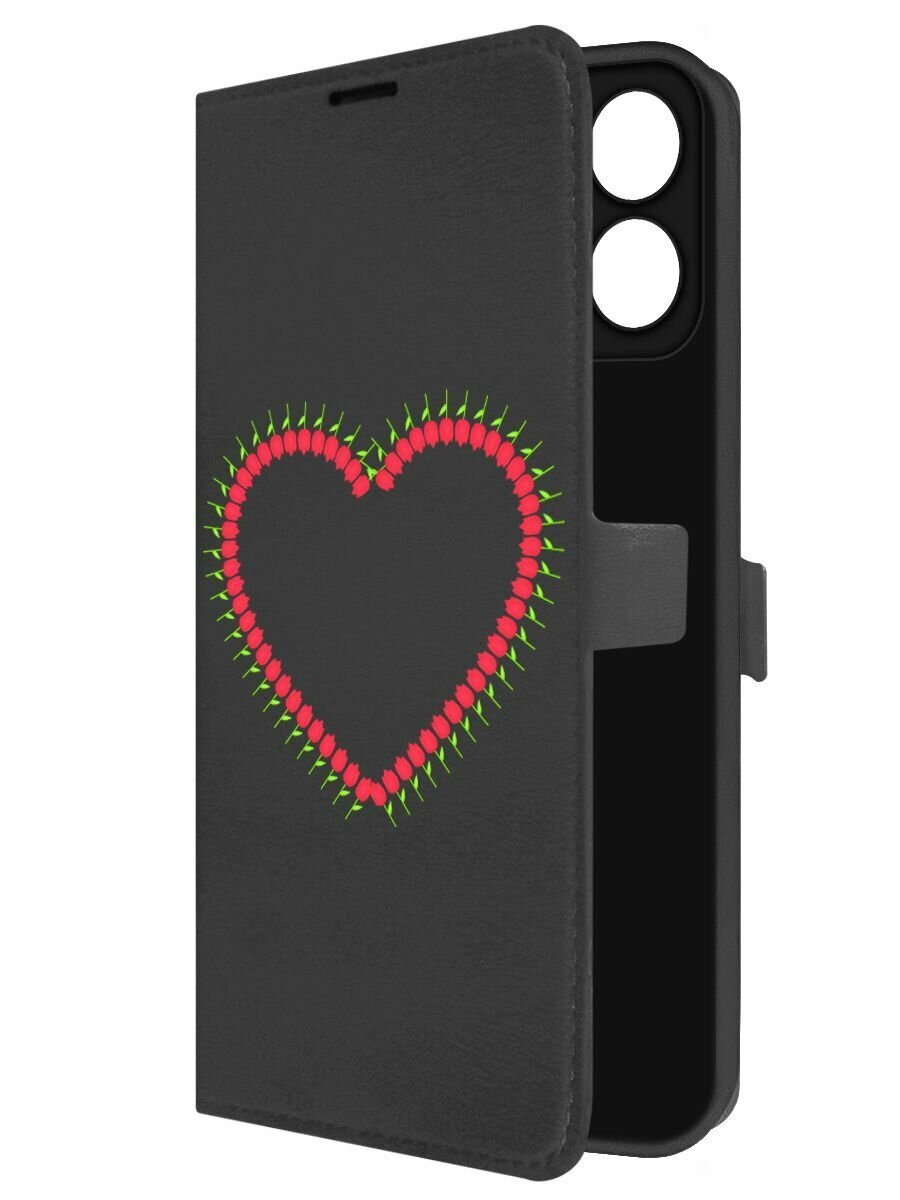 Чехол-книжка Krutoff Eco Book для Honor X7c Сердце из тюльпанов (черный)