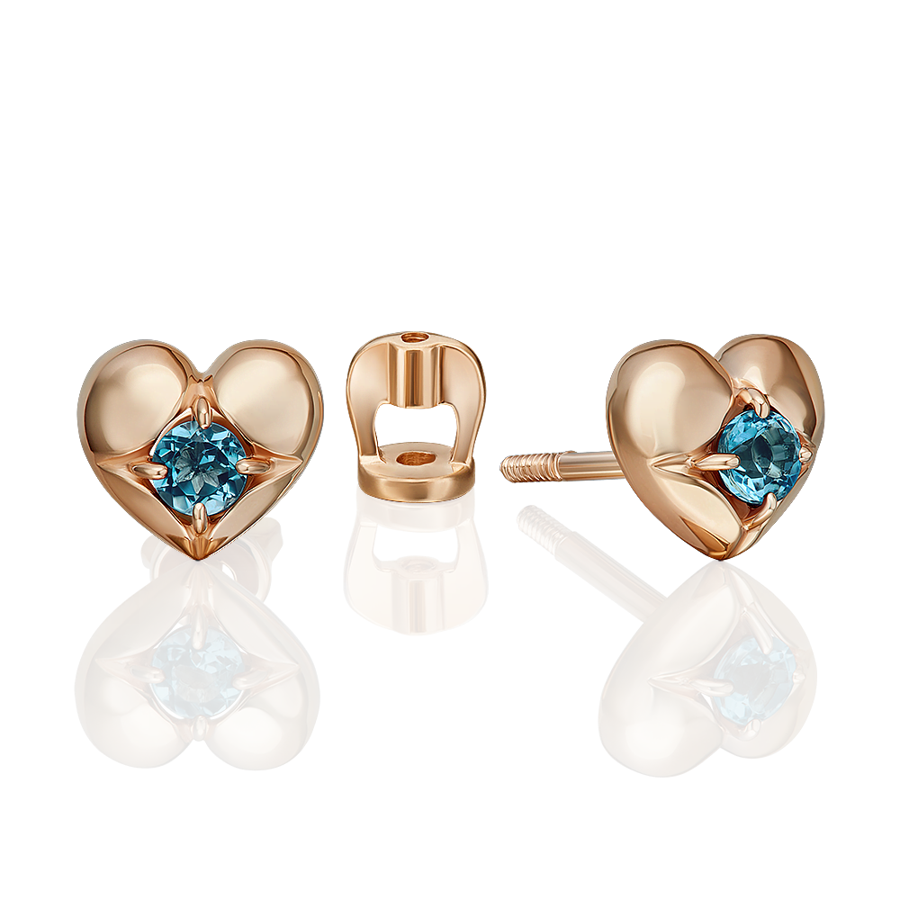 Серьги, красное золото, 585 проба, топаз