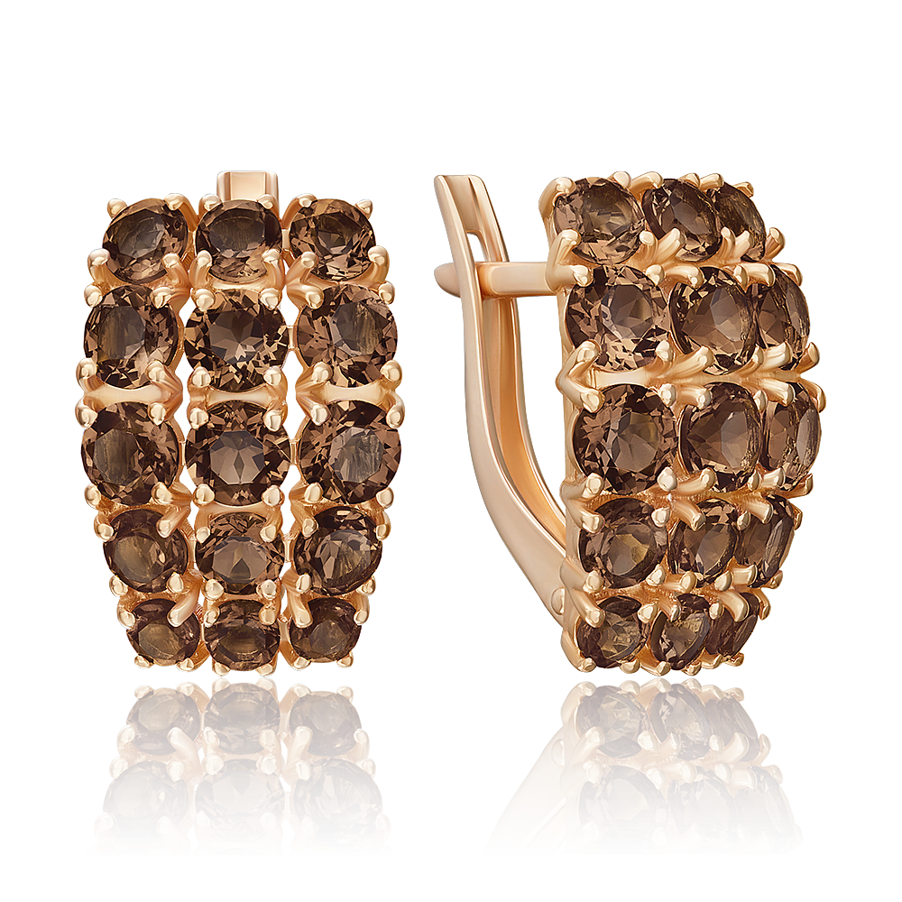 Серьги, красное золото, 585 проба, кварц