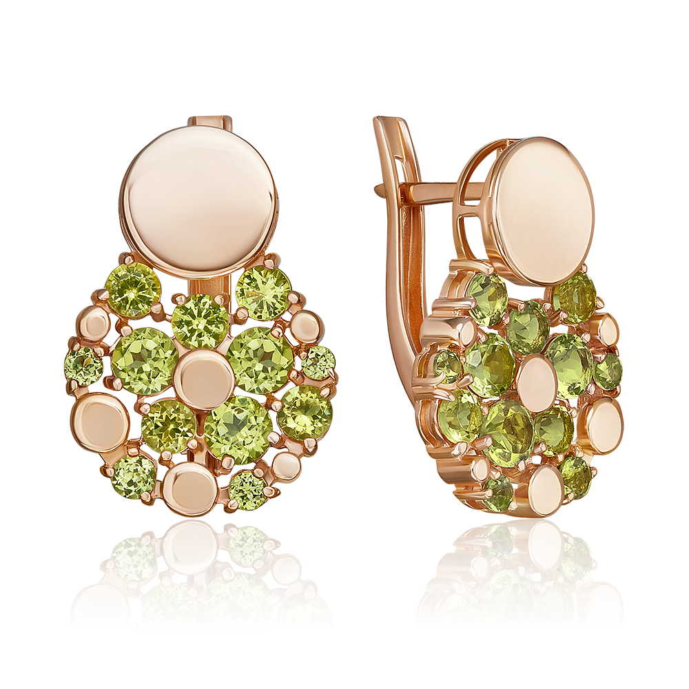 Серьги, красное золото, 585 проба, хризолит