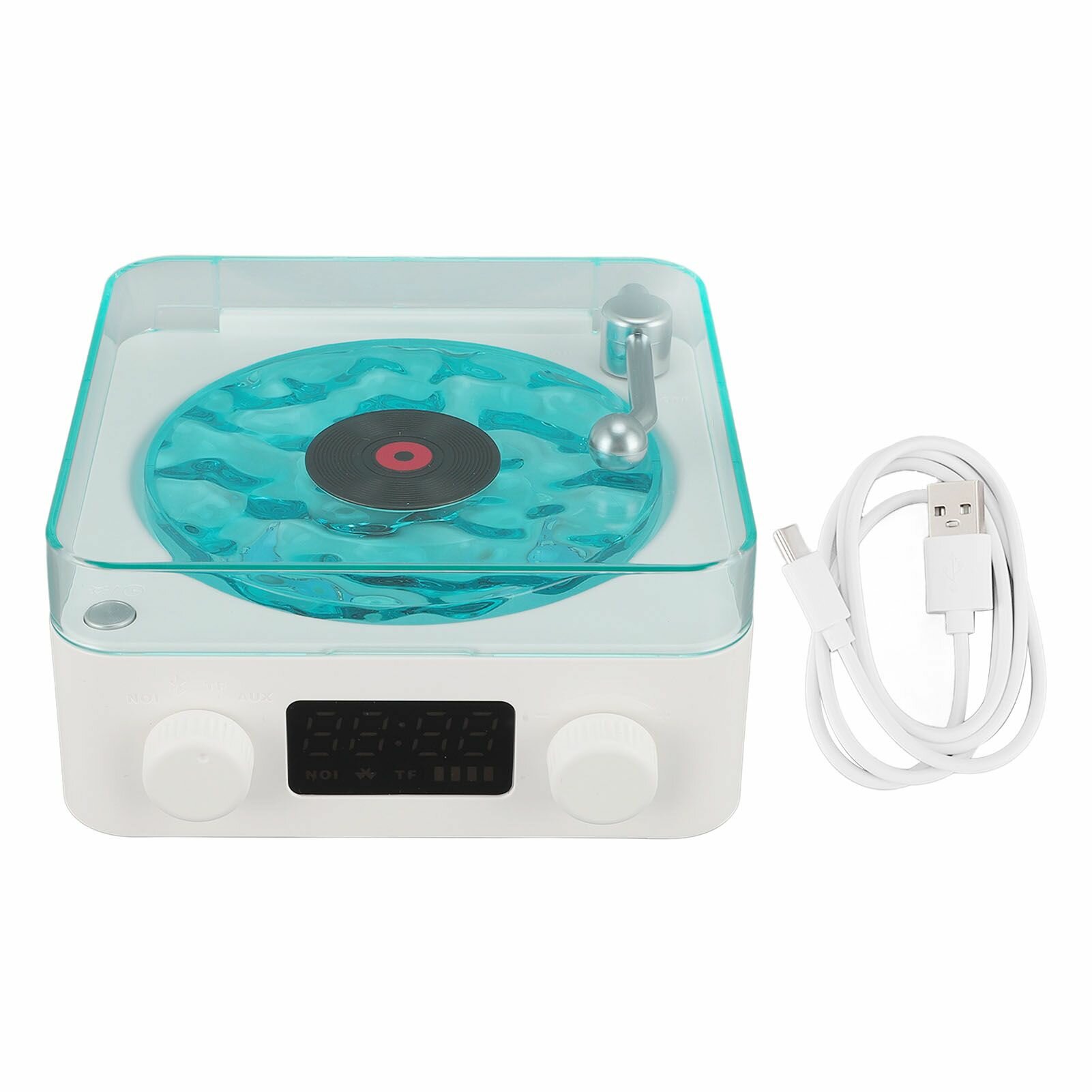 Белый многофункциональный Bluetooth-динамик 3 в 1 с ночником, дисплеем времени, небольшим стереофоническим беспроводным динамиком в стиле проигрывателя пластинок