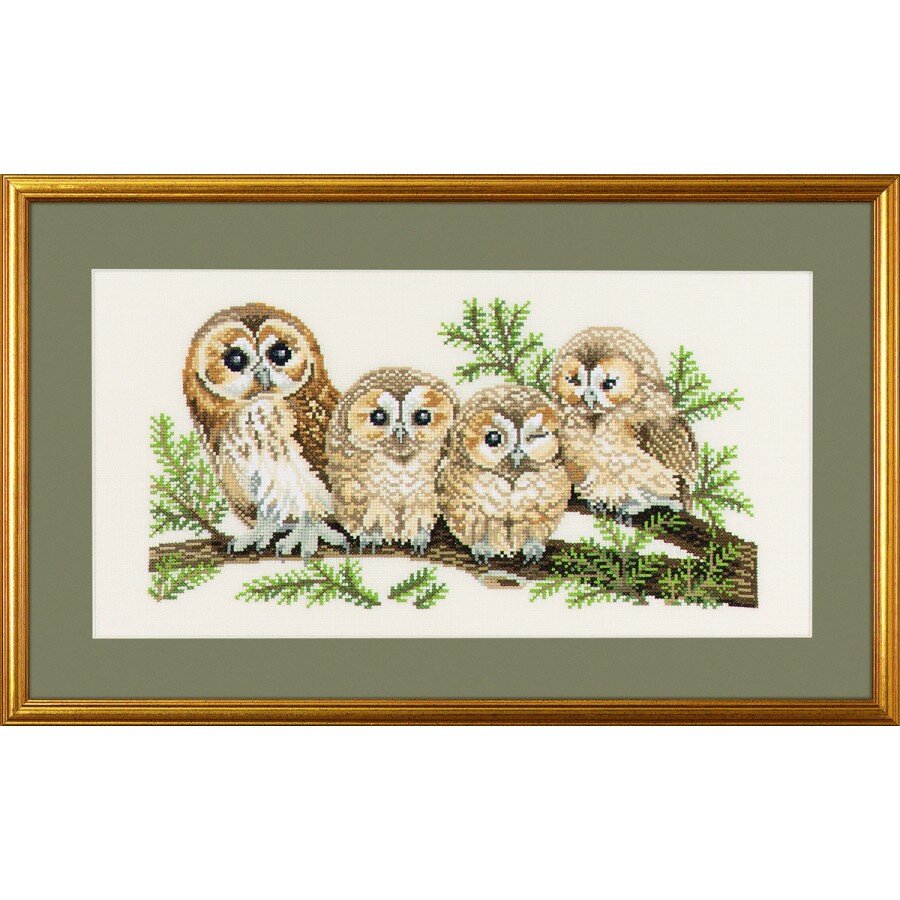 Набор для вышивания Сова и совята на ветке, лён 26 ct 30 x 50 см EVA ROSENSTAND 14-146