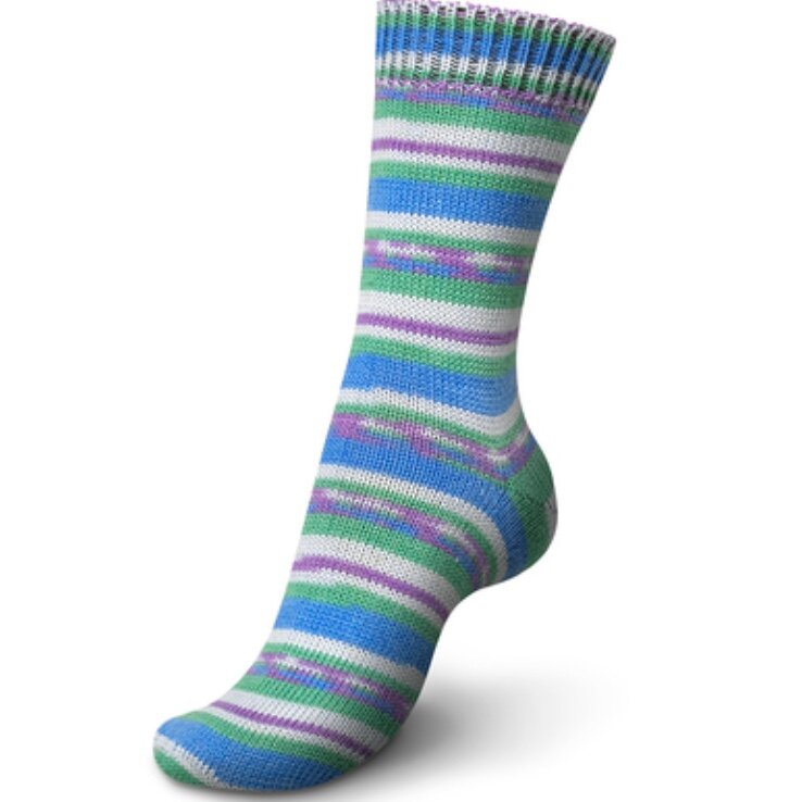 Design Line /Дизайн Лайн/ пряжа Regia, 4 нитки, MEZ, 9801270 (03851, *, Design Line by Dee Hardwicke, clematis color (клематис), белый/зеленый/синий/фиолетовый)