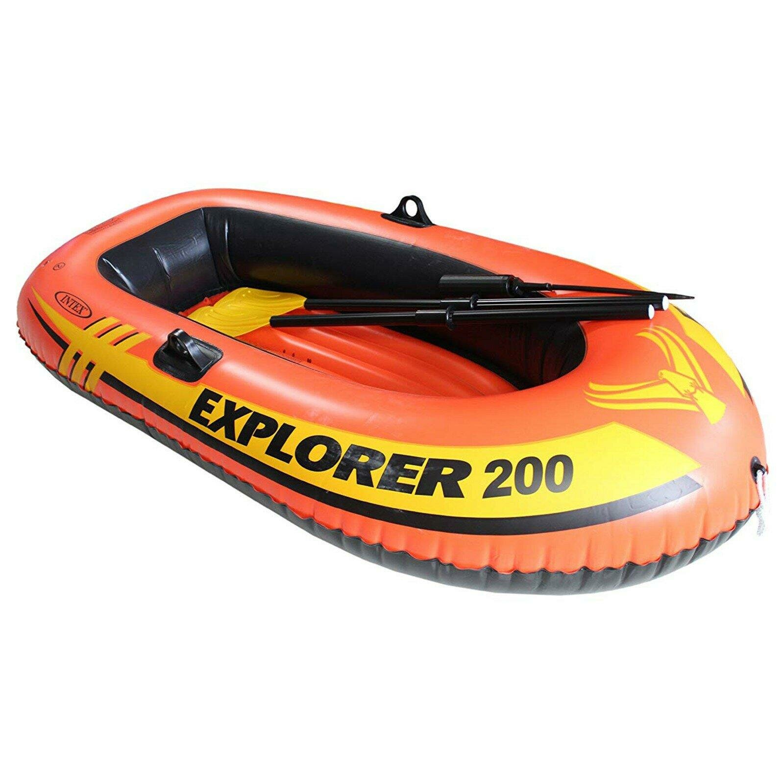 Лодка INTEX "Explorer 200", двухместная, размеры 185 х 94 х 41 см, от 6 лет, до 95 кг, вёсла, насос, цвет оранжевый