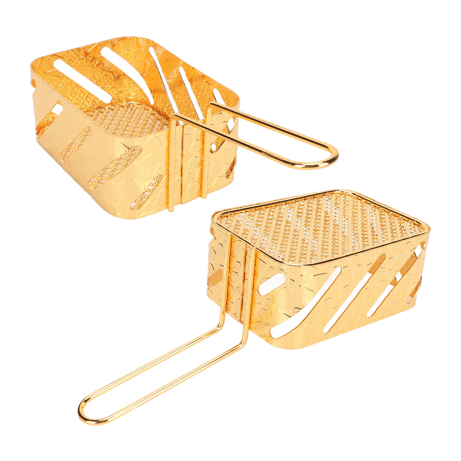Корзина для картофеля фри Золотой цвет Высокопрочный металл Толстый Длинный ручка Фильтр для жареной еды Для домашней кухни Кампинг Размер 21.5x8.5x8 см Материал металл 1 шт