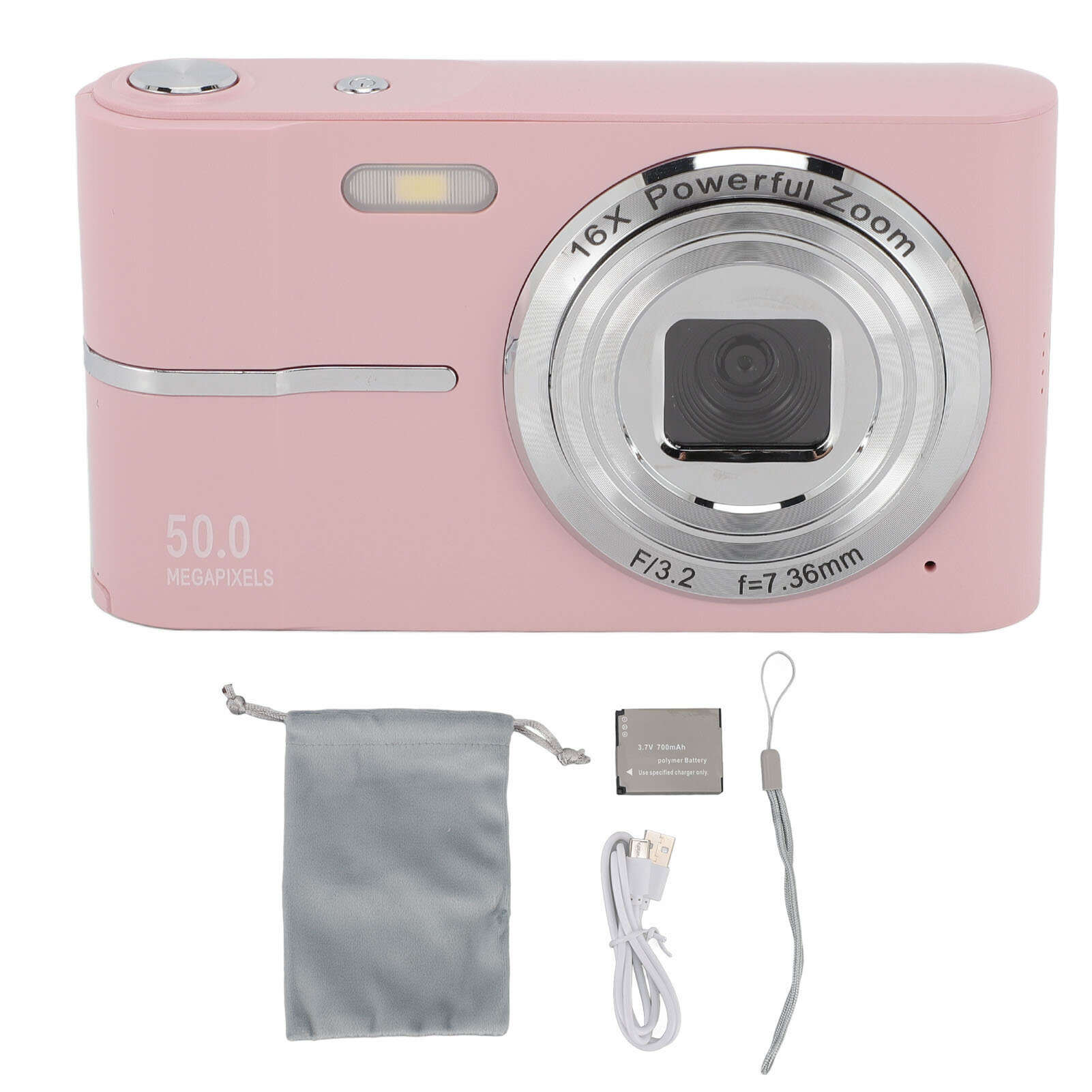 Цифровая камера 50MP 1080P FHD с автофокусом, 16-кратным зумом, экраном 2,4 дюйма, устойчивой к сотрясениям, портативная компактная камера для детей и студентов, розовая