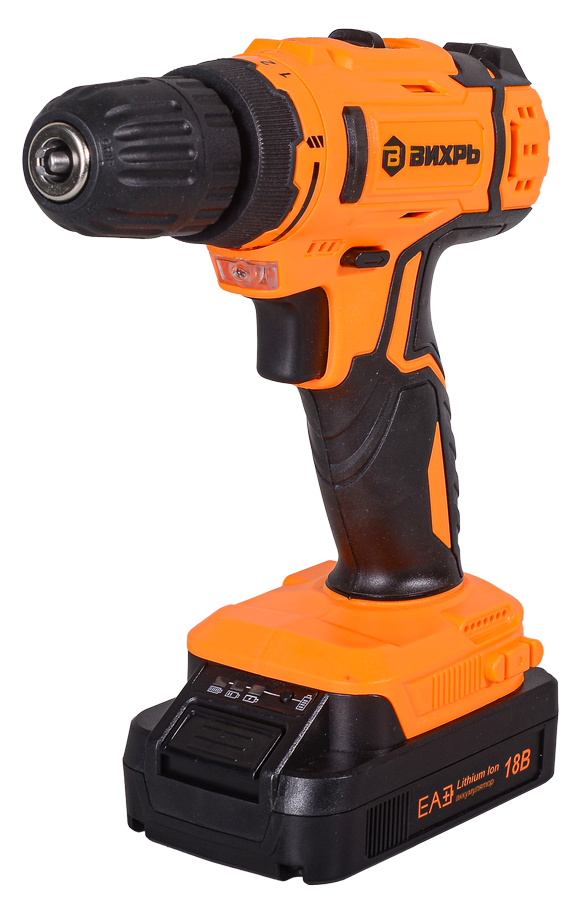 Дрель-шуруповерт аккумуляторная Вихрь ДА-18Л-2КА с 2 аккумуляторами, в кейсе, 18В, Li-Ion 1.5А/ч, 35Нм, 2 скорости / электроинструмент