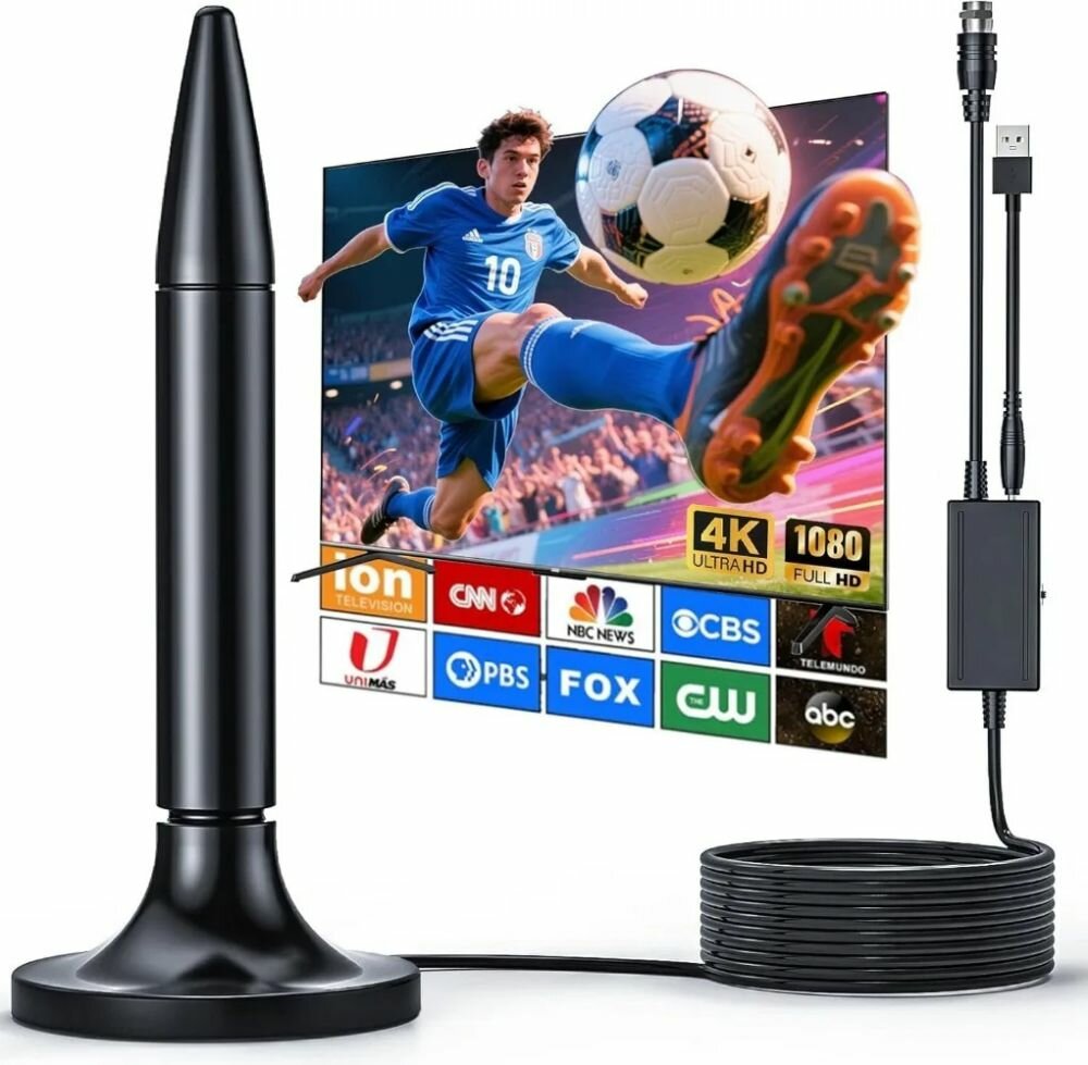 Комнатная телевизионная антенна с усилителем сигнала — цифровая HD-антенна дальнего действия для смарт-телевизоров и старых моделей, поддерживает местные каналы, 4K 1080p