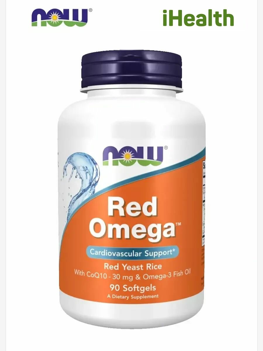 NOW Red Omega 90 софтгелевых капсул Нау Красный Рис, коэнзим Q10, Омега-3