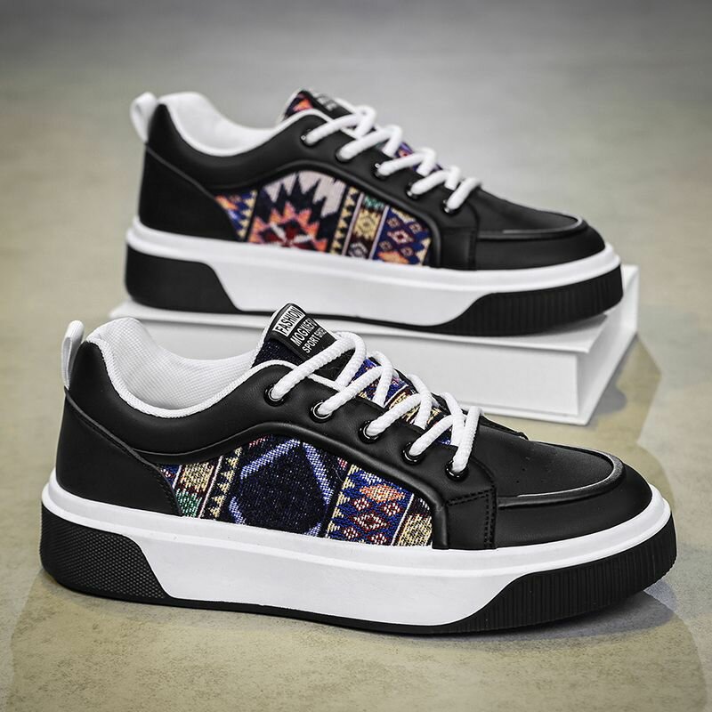 LUO Обувь мужская Осенняя для молодежи Белая доска обувь толстая подошва/S07 black and white