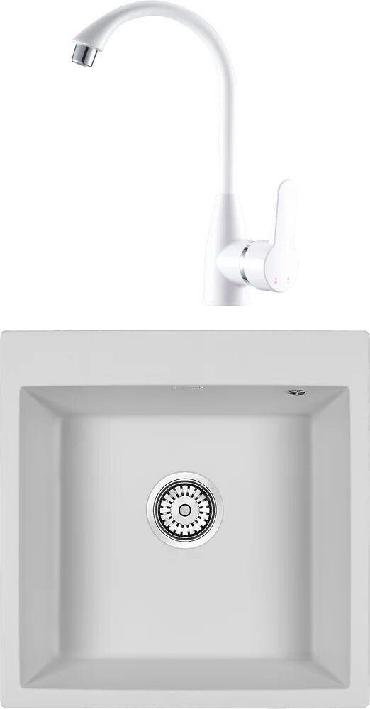 Комплект Мойка Paulmark Kante 50 PM105152-WH, белый / Смеситель РМС PL5 PL5-017F, белый