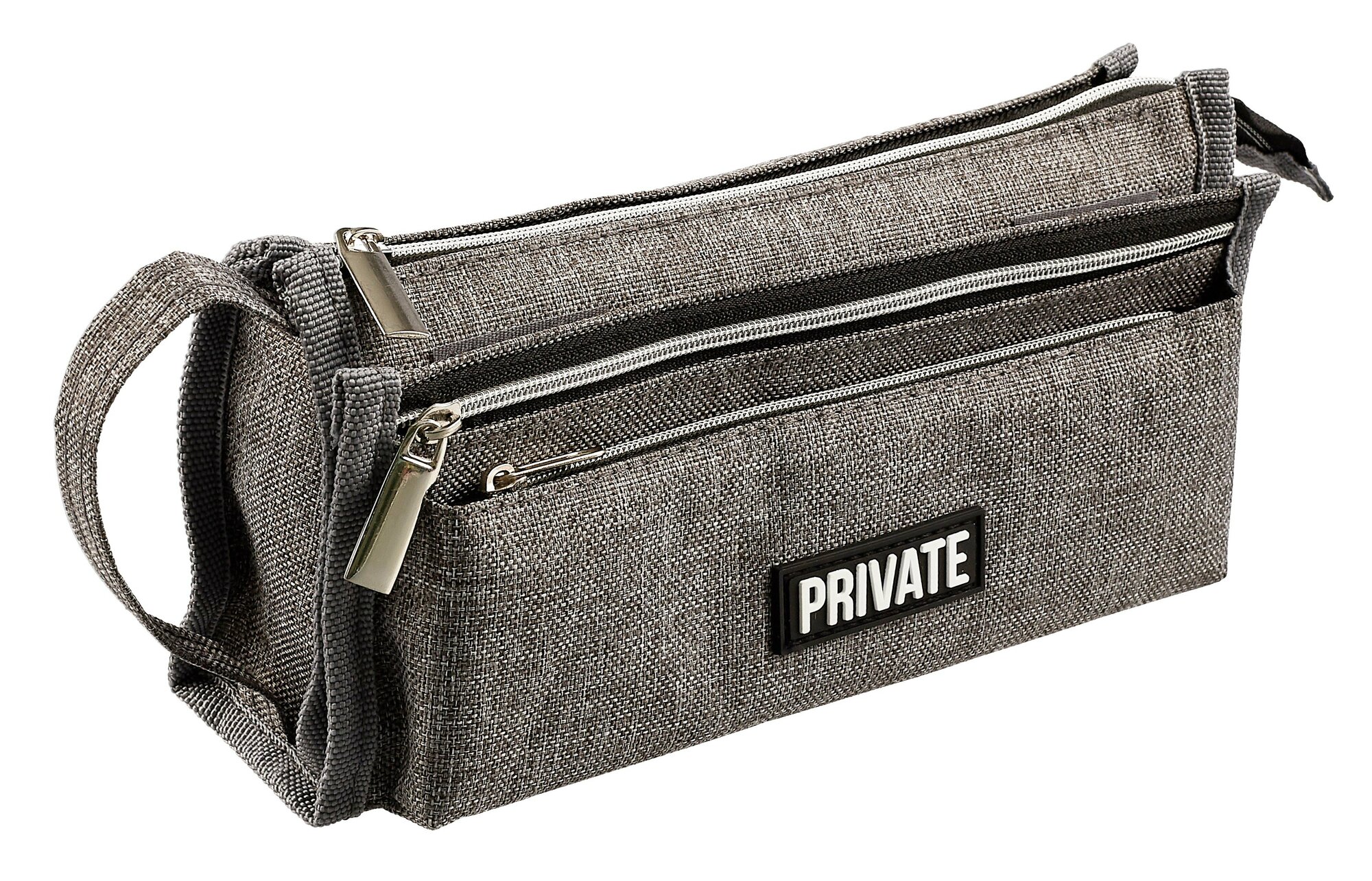 Пенал-косметичка 2 отделения "Private" серый, 21*10*7,5 см, текстильный