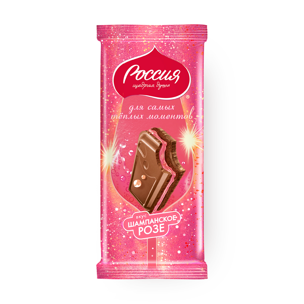 Шоколад молочный «Россия - Щедрая душа!» Шампанское Розе персик-личи