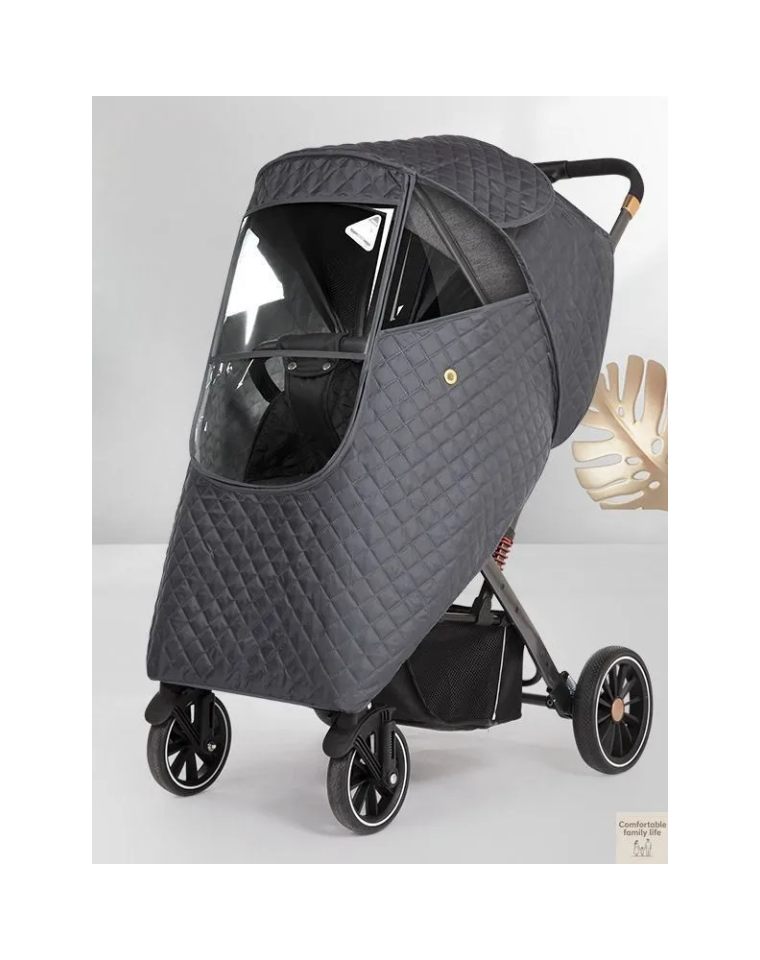 Ветрозащитный и теплый дождевик для коляски，Сгущаться，Стеганый，серый
