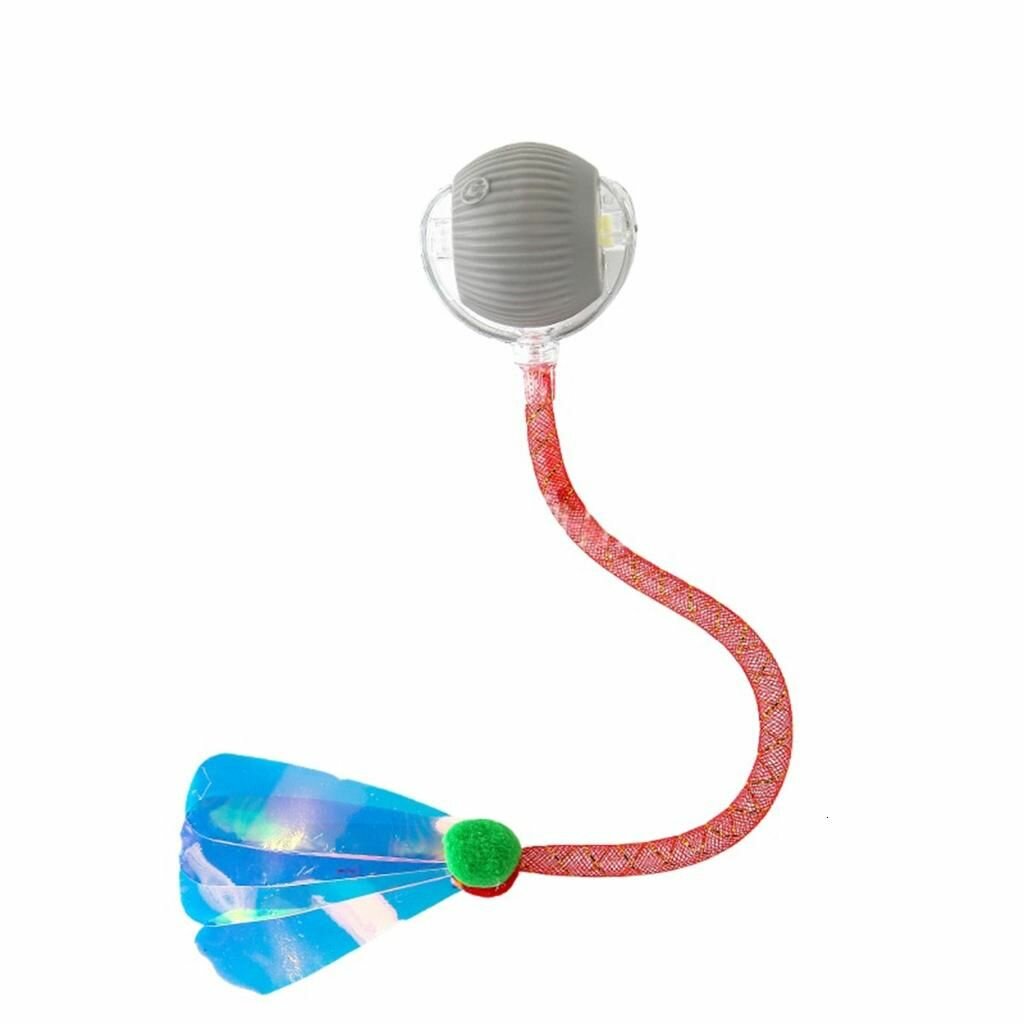Игрушка для животных, Автоматический забавный кошачий мячик cat toy ball хвост стрекозы-Полосатый-серый