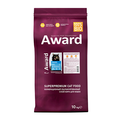 Сухой корм Авард для взрослых Стерилизованных кошек Белая рыба семя льна клюква цикорий 10 кг