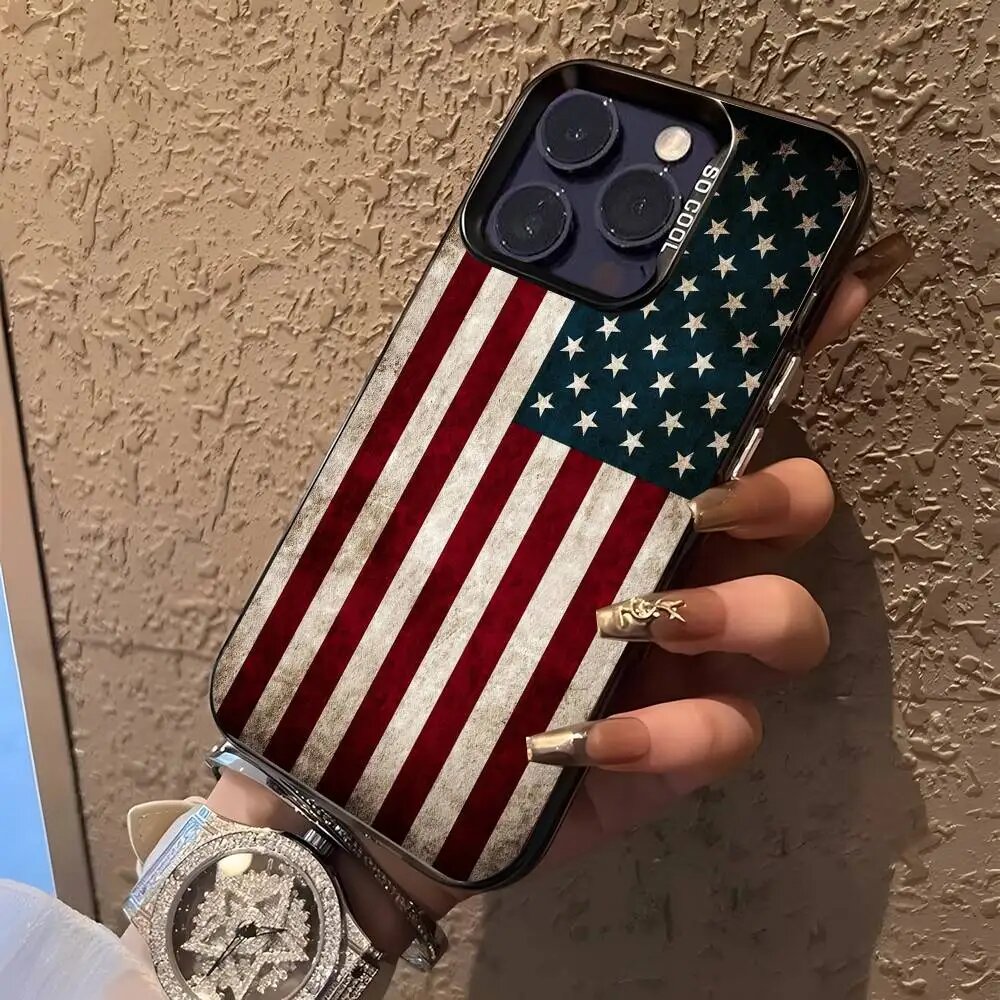 Чехол для телефона с американским флагом США для iPhone 17,16,15,14,13,12,11, Pro, XS, Max, Plus, Mini, SE Black Candy, матовый противоударный чехол