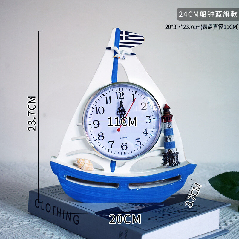 Винтажные настенные часы в средиземноморском стиле с состаренным якорем, Корабельные часы, синий флаг