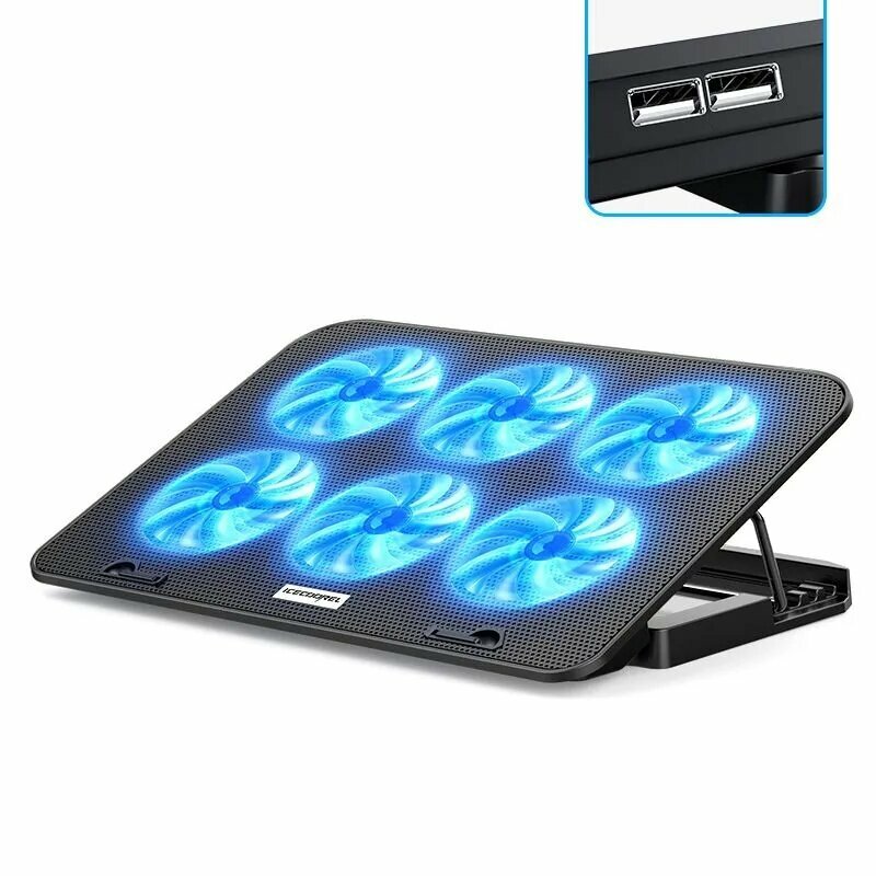 Подставка для охлаждения ноутбука с 13 бесшумными охлаждающими вентиляторами Светодиодной подсветкой 2 USB-порта для ноутбуков с диагональю 14-17 дюймов, Подставка для охлаждения планшета Macbook