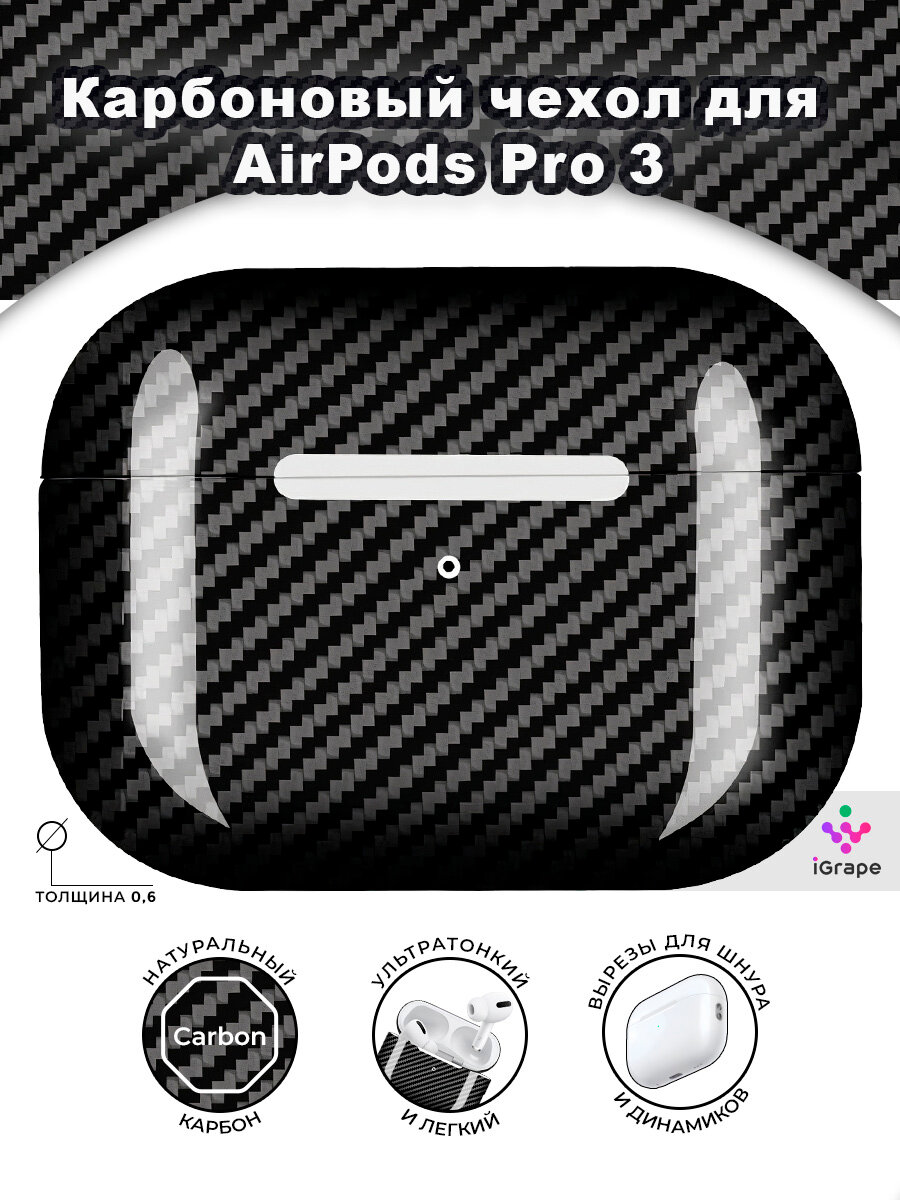 Карбоновый чехол для AirPods Pro 3, iGrape (Глянцевый) / чехол на airpods pro 3