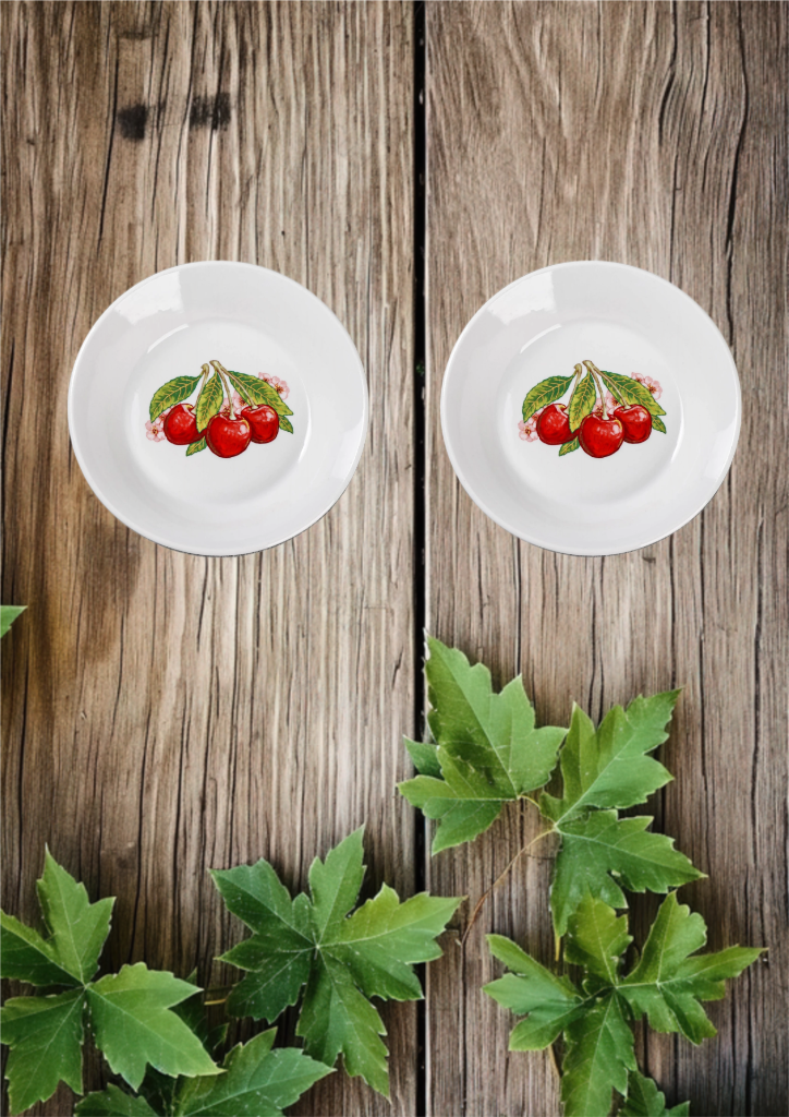 Блюдце глубокое 14 см 2 штуки Вишня Дулевский фарфоровый завод