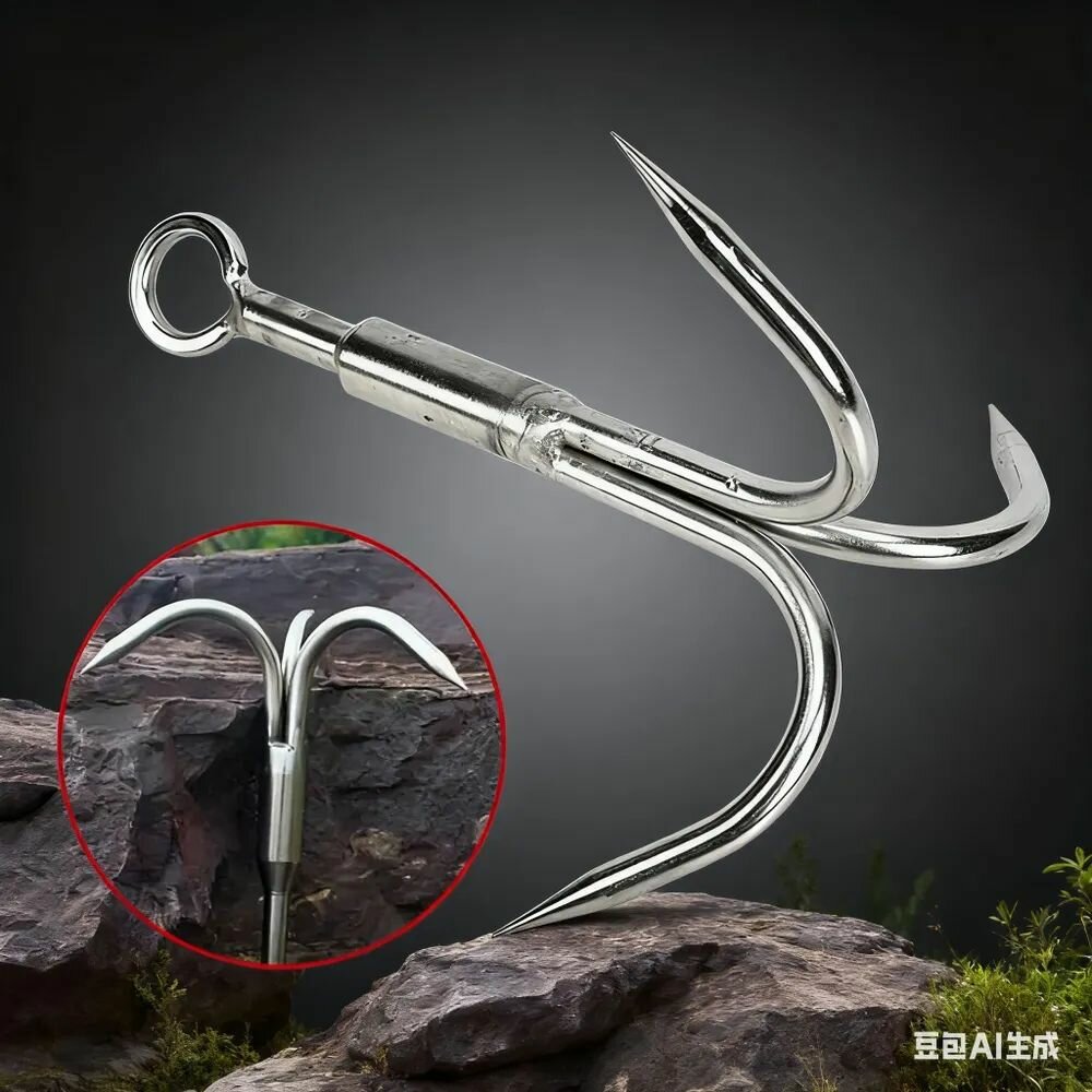 Якорь-кошка трехлапый из нержавеющей стали, для очистки дна от травы и поиска снастей, прочный крюк для рыбалки и подводной охоты, Упаковка из 2 штук