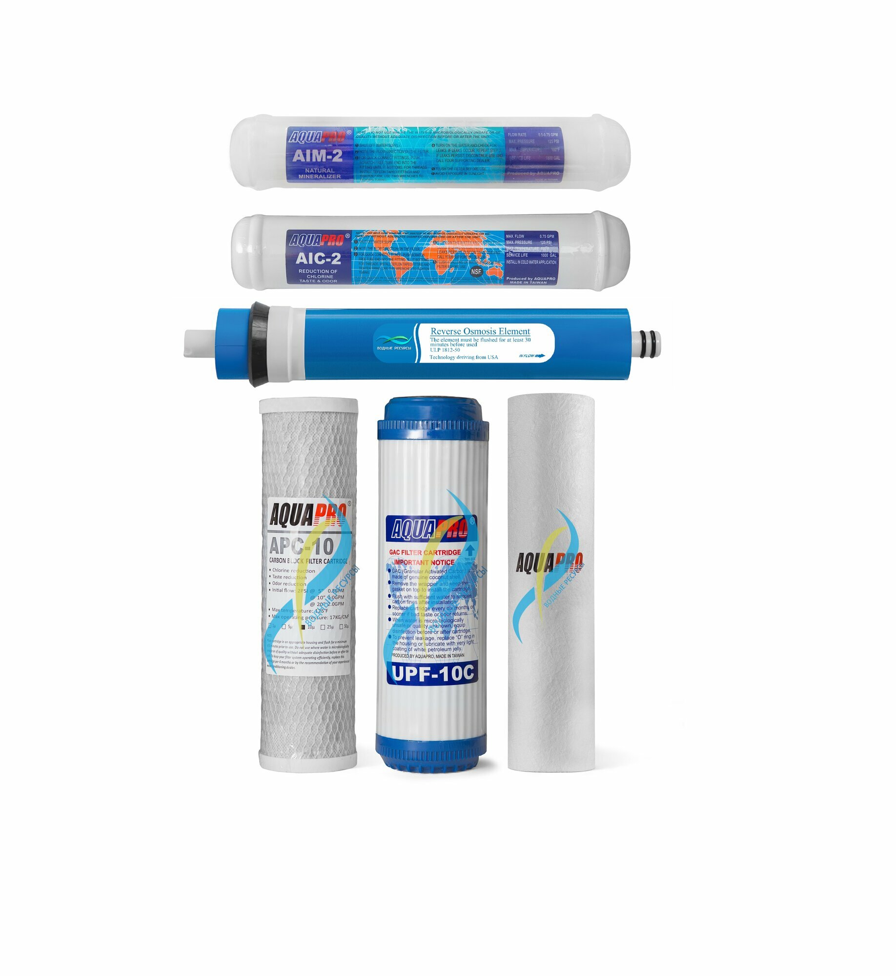 Полный комплект фильтроэлементов для системы обратного осмоса AQUAPRO AP-600 с минерализатором