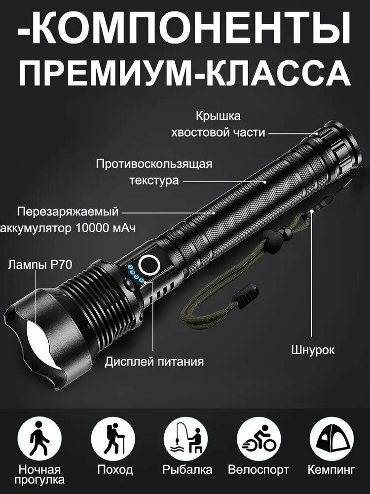 Фонарь ручной, ручной осветительный прибор для походов, кемпинга, рыбалки и аварийных ситуаций, с дальностью освещения — фото 1