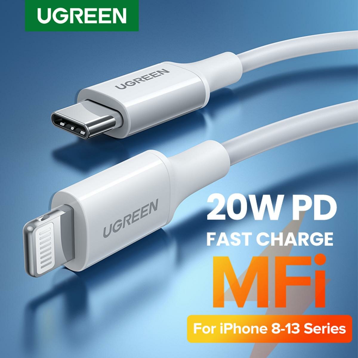 [Сертифицировано Apple MFi]UGREEN 0,25/0,5/1/1,5/2 метра USB C - Lightning кабель для быстрой зарядки iPhone 11 11Pro X